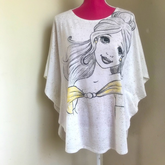Disney | Tops | Disney Princess Belle White And Gold Flecked Top | Poshmark
